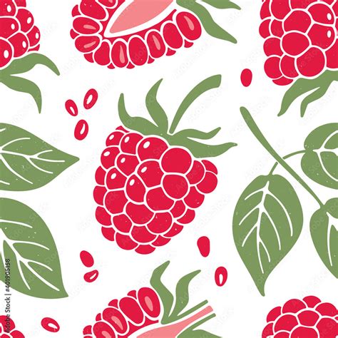 Cute Raspberry Seamless Pattern Ripe Raspberry Raspberry Halves And