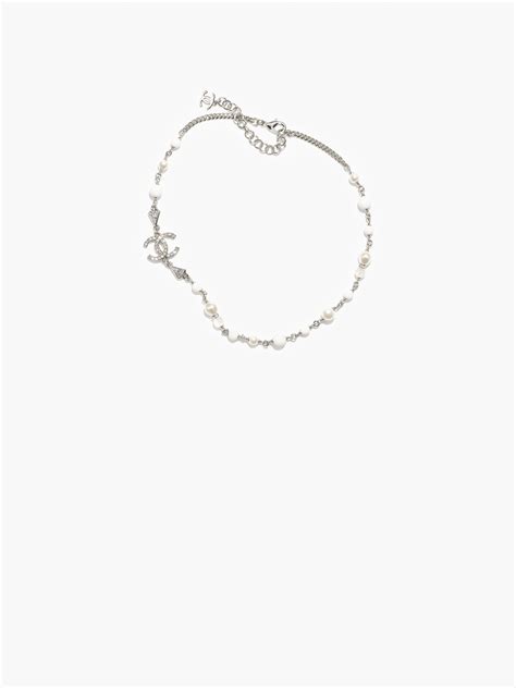 네크리스 Metal Glass Pearls Natural Stones And Strass Silver White