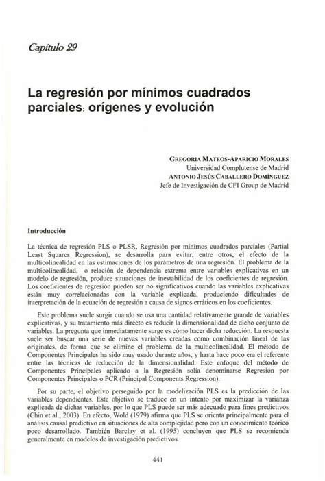 Pdf La Regresión Por Mínimos Cuadrados Parciales Orígenes Y