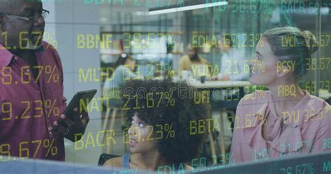 Animation Of Stock Market Data Processing Over Diverse Colleagues
