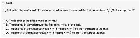 If F X Is The Slope Of A Trail At A Distance X Miles Chegg Com