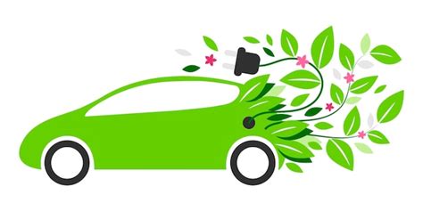 Elektrische Auto Met Oplaadkabel En Groene Bladeren En Bloemen Die Van