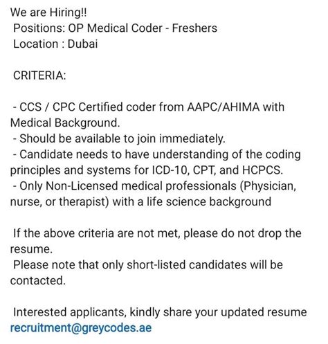 Mustaheen Alekar On Linkedin Hiring Medical Coding Fresher In Dubai