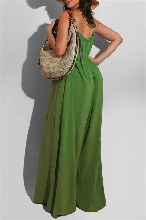 Wholesale Green Sexy Casual Solid Backless Spaghetti Strap Regular