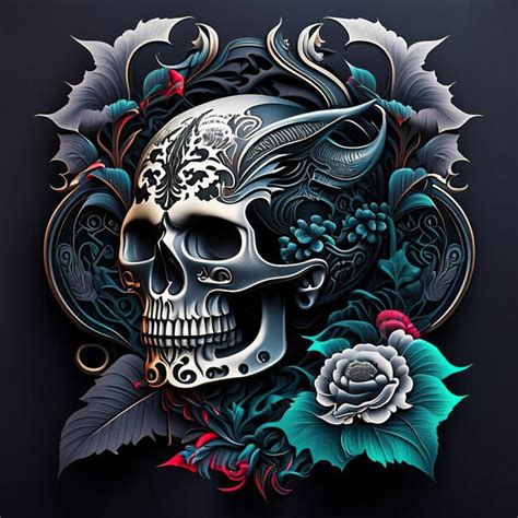 Premium Ai Image Stylish Skull Tattoo Design Generative Ai