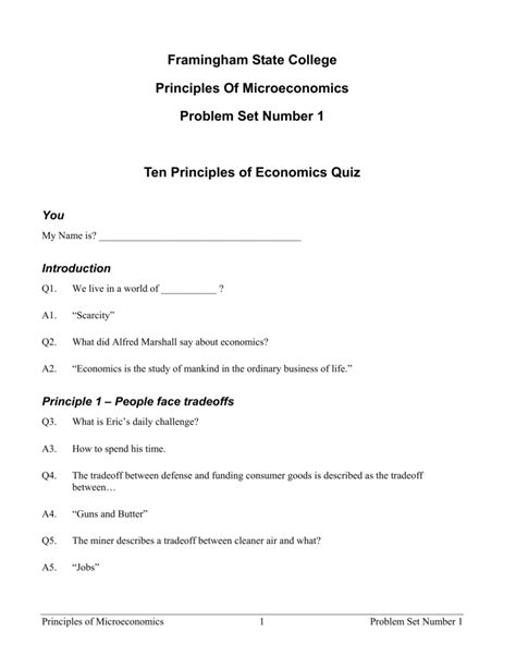 Microeconomics Ten Principles Of Economics Quiz
