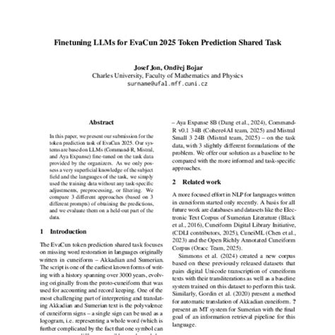Finetuning Llms For Evacun 2025 Token Prediction Shared Task Acl Anthology
