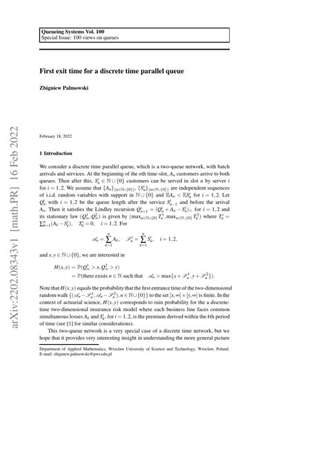 pdf first exit time for a discrete time parallel queue