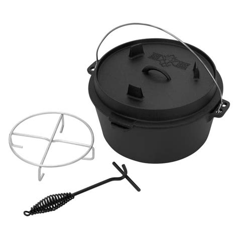 Dutch Oven Set Bbq 9l Noir En Fonte Avec Lève Couvercle Et Dessous De