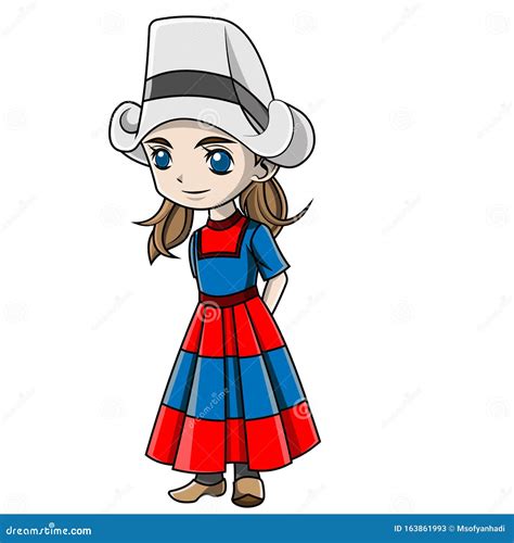Cartoon Girl Wearing Dutch Costume 163861993