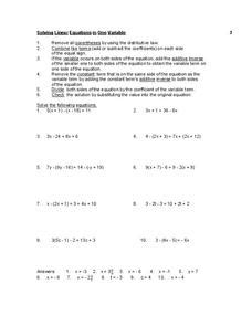 Solving Linear Equations In One Variable Worksheet For Th Th Worksheets Library