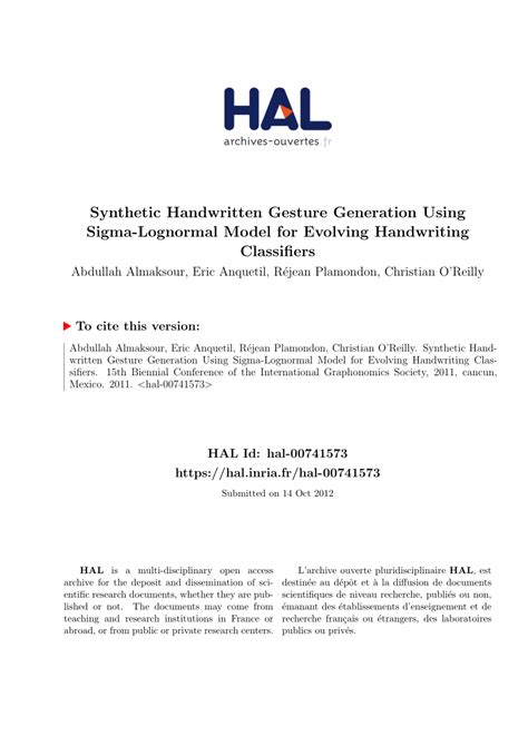 Pdf Synthetic Handwritten Gesture Generation Using Sigma Lognormal Model For Evolving