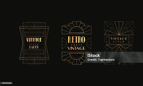 복고풍 파티 카드 세트 럭셔리 골드와 블랙 아르 데코 스타일 초대 포스터 배너 전단지 빈티지 벡터 일러스트 0명에 대한 스톡 벡터 아트 및 기타 이미지 Istock