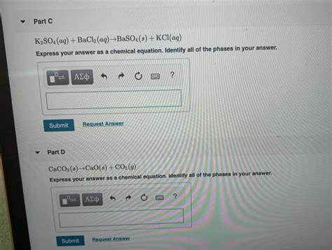 Solved Part C K2so4 Aq Bacl2 Aq Baso4 S Kcl Aq