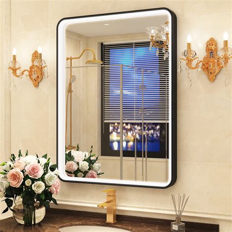 Latitude Run® Sleek Black Framed Led Bathroom Mirror Dimmable Lighting
