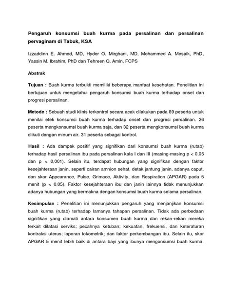 Effects Of Date Fruit Consumption On Labour And Vaginal Delivery In
