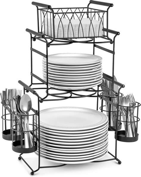 Sorbus Buffet Caddy Piece Stackable Set Includes Plate Napkin And Silverware Holder