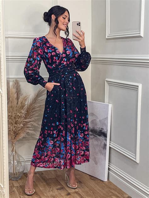 Lilah Symmetrical Print Lace Maxi Dress Pink Multi Jolie Moi Retail