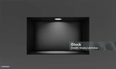 Ceruk Kosong Atau Rak Di Dinding Hitam Dengan Mockup 3d Lampu Sorot Led