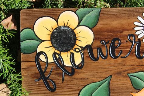 Wooden Hand Painted Flowers Garden Sign Handpainted Yellow Etsy