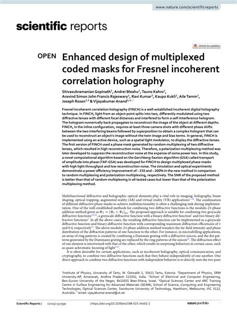 Pdf Enhanced Design Of Multiplexed Coded Masks For Fresnel Incoherent