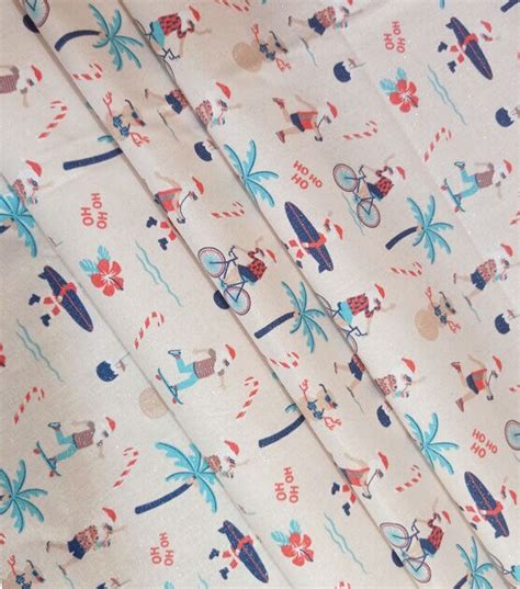 Tropical Santas On Pink Christmas Glitter Cotton Fabric Joann