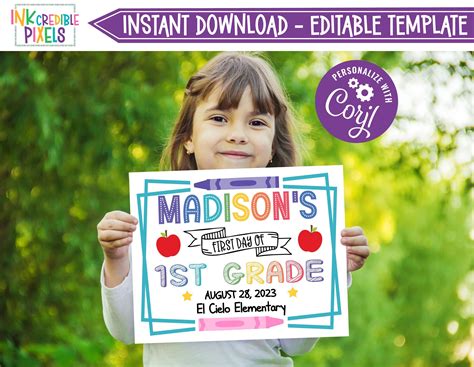 Editable First Day Of School Sign 1st Day Of School Printable Sign
