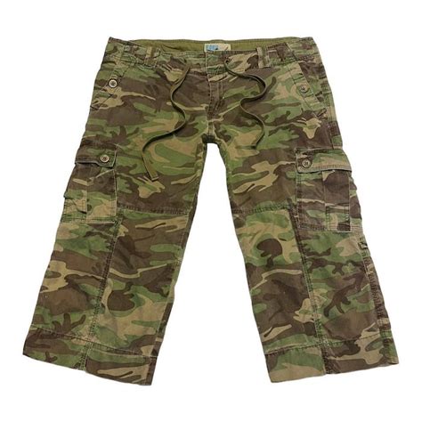 Vintage Vtg Y2k Roxy Lowrise Baggy Skater Grunge Camo Cargo Capris