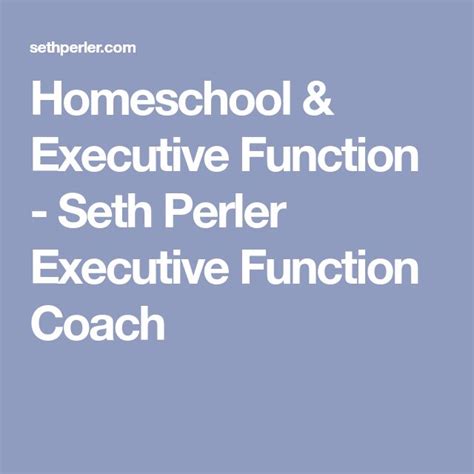 Homeschool And Executive Function Seth Perler Executive Function Coach