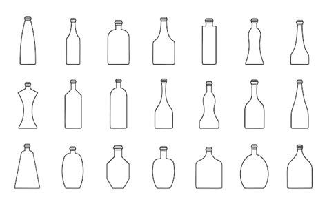 Conjunto De Iconos De Línea Negra Simple De Alcohol De Botella Formas