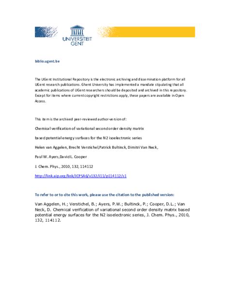 Pdf Chemical Verification Of Variational Second Order Density Matrix