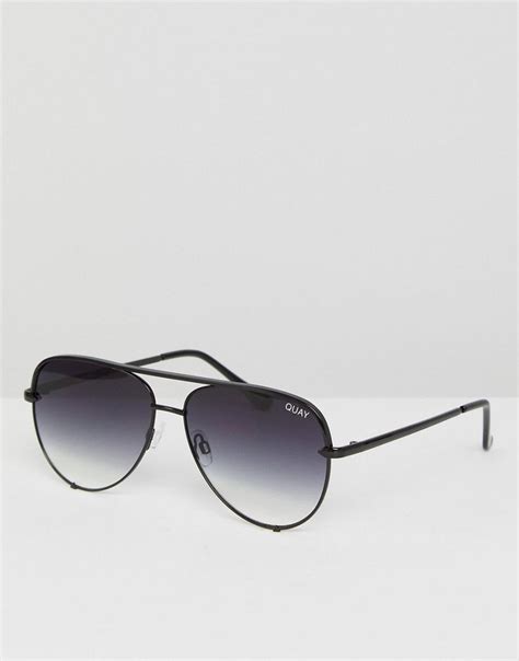 Quay High Key Mini Aviator Sunglasses In Black Fade Modesens