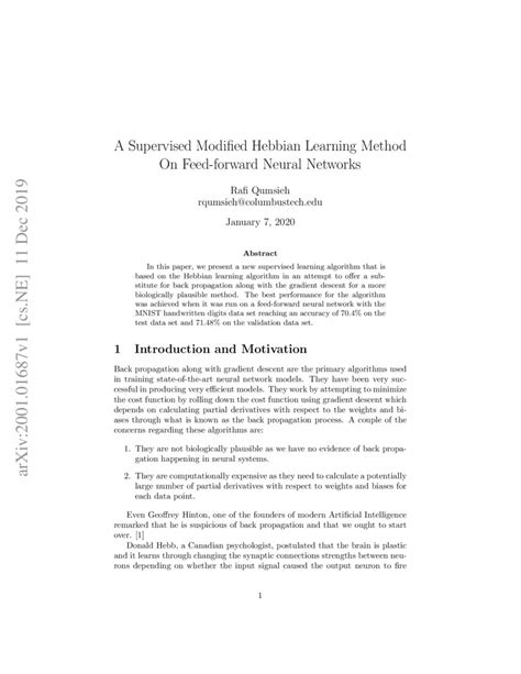 a supervised modified hebbian learning method on feed forward neural
