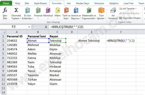 Excelde BİrleŞtİrconcatenate Formülünün Kullanımı Excel Hocam