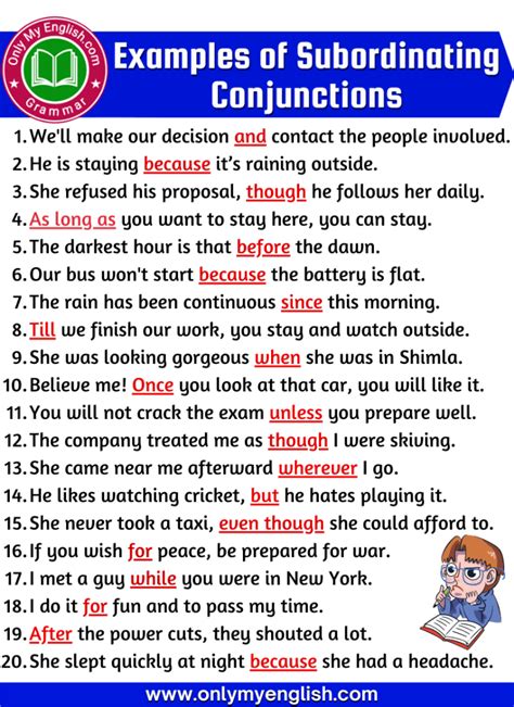 20 Examples Of Subordinating Conjunctions