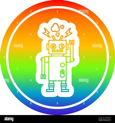 Malfunctioning Robot Circular Icon With Rainbow Gradient Finish Stock Vector Image And Art Alamy