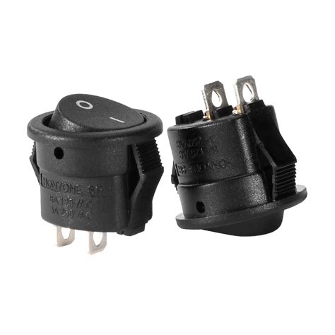 10Pcs AC 250V 3A 125V 6A 2P SPST 2 Position Round Rocker Switch Black