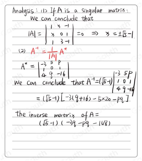 solved given matrix a beginbmatrix 1andxand 1 xand0and1 1and3and 1endbmatrix a