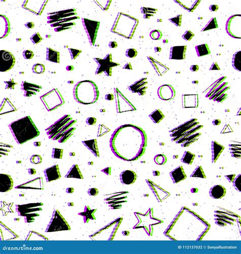 Seamless Geometric Pattern With Glitch Effect Stock Vector