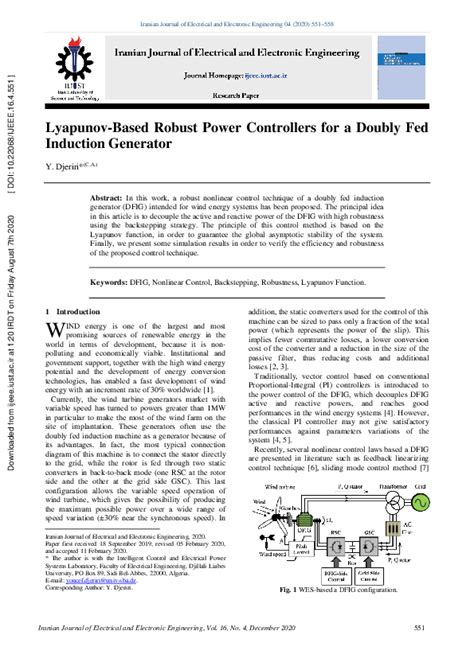 Pdf Lyapunov Based Robust Power Controllers For A Doubly Fed