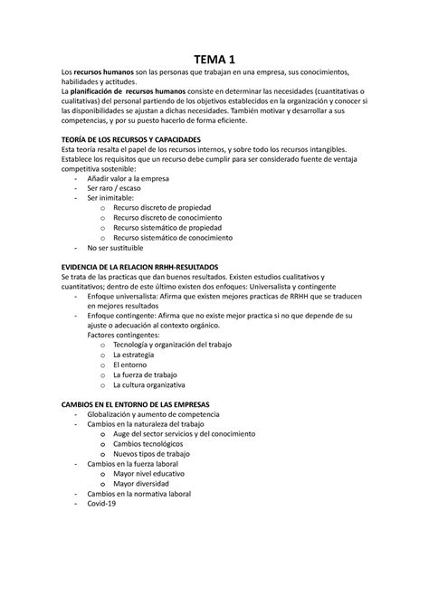 Tema 1 Recursos Humanos Tema 1 Los Recursos Humanos Son Las Personas