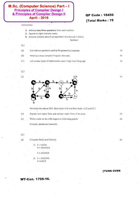 University Of Mumbai Msc Computer Science Part I Principles Of Complier Design I And Ii Old