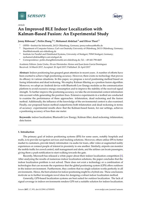 Pdf An Improved Ble Indoor Localization With Kalman Based Fusion An