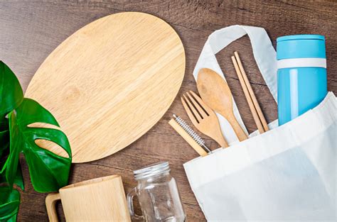 제로 폐기물 개념 직물 에코 백 나무 유리 및 나무에 대나무 기구 0에 대한 스톡 사진 및 기타 이미지 0 가방 강철 Istock