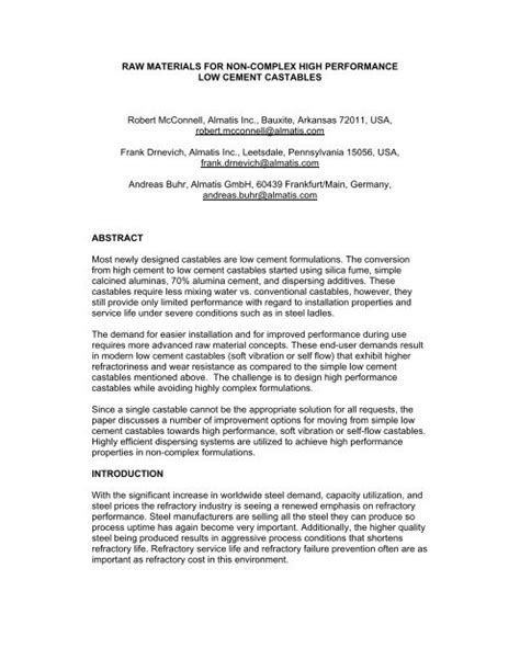 Raw Material Concepts For Sio2 Free High Strength Almatis