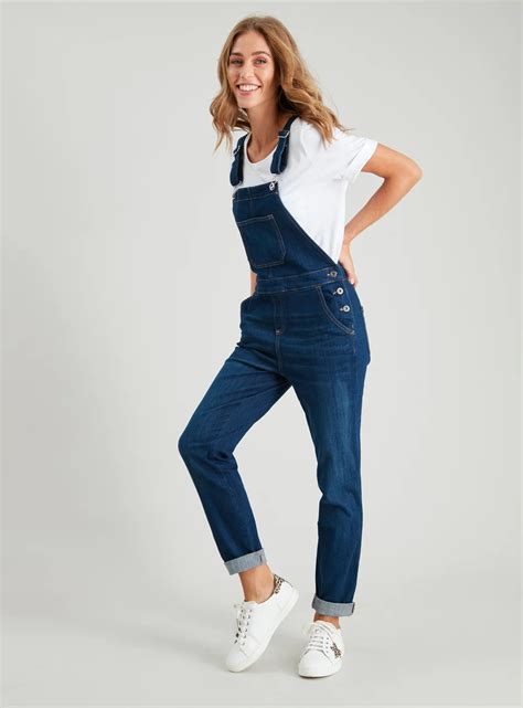 Womens Dark Blue Denim Dungarees Tu Clothing Overalls Fashion Dungarees Outfits Dungaree