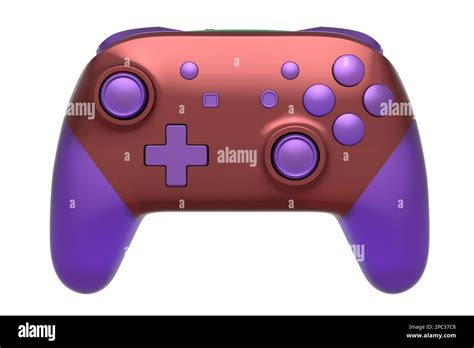 Realistic Video Game Joystick With Violet Chrome Texture Isolated On