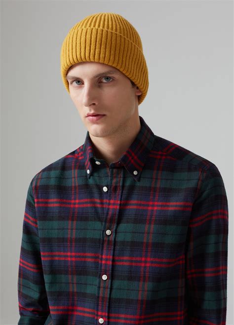 Man S Verde Rosso Flannel Shirt With Check Pattern Piombo