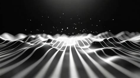 A Monochromatic Wave Pattern With Floating Particles Creating A Dynamic Visual Effect Stock
