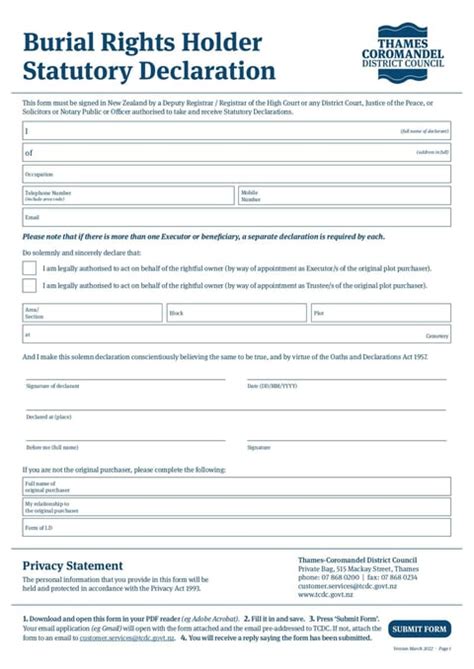 Burial Rights Holder Statutory Declaration Form Fill And Sign Online With Lumin